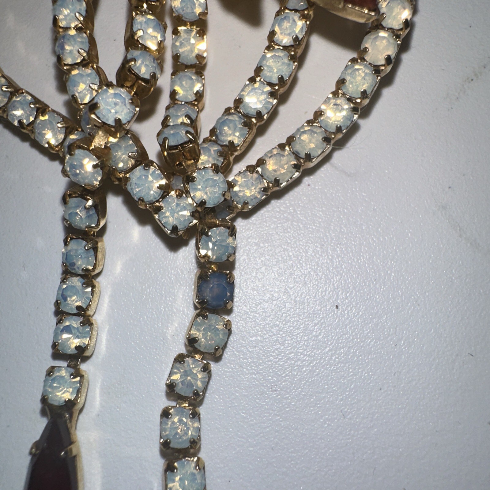 Vintage Ruby Red Marquee & Opal Glass Rhinestone Dang… - Gem