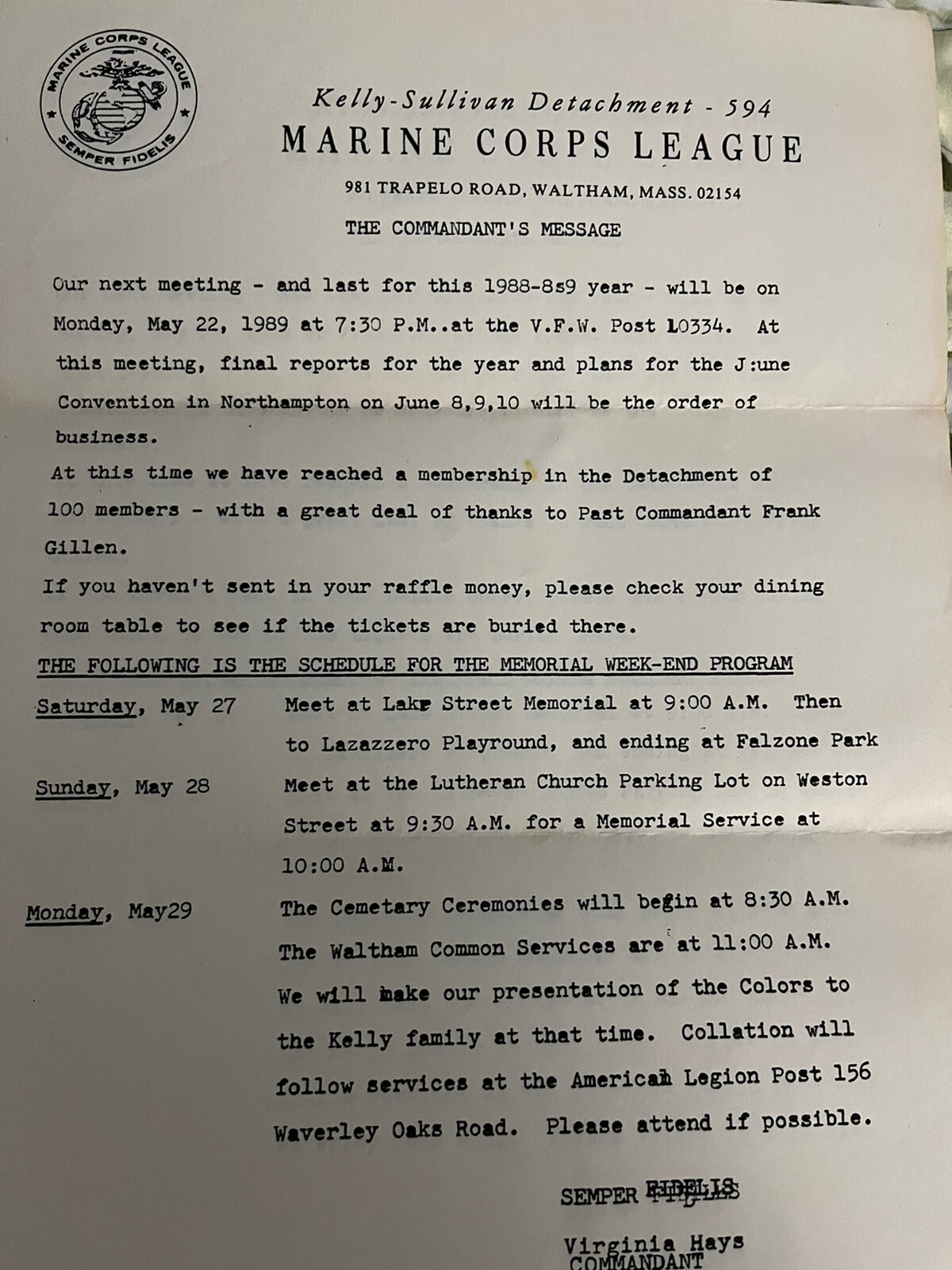 Marine Corps League Commandant's Message 1989 Kelly-Sullivan Detachment ...