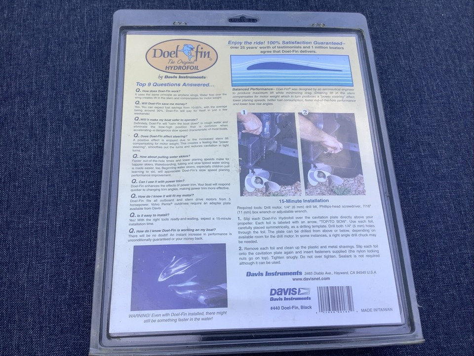 Davis 440 Doel-Fin Hydrofoil Stabilizer Fin for Outboard Outdrive Black ...