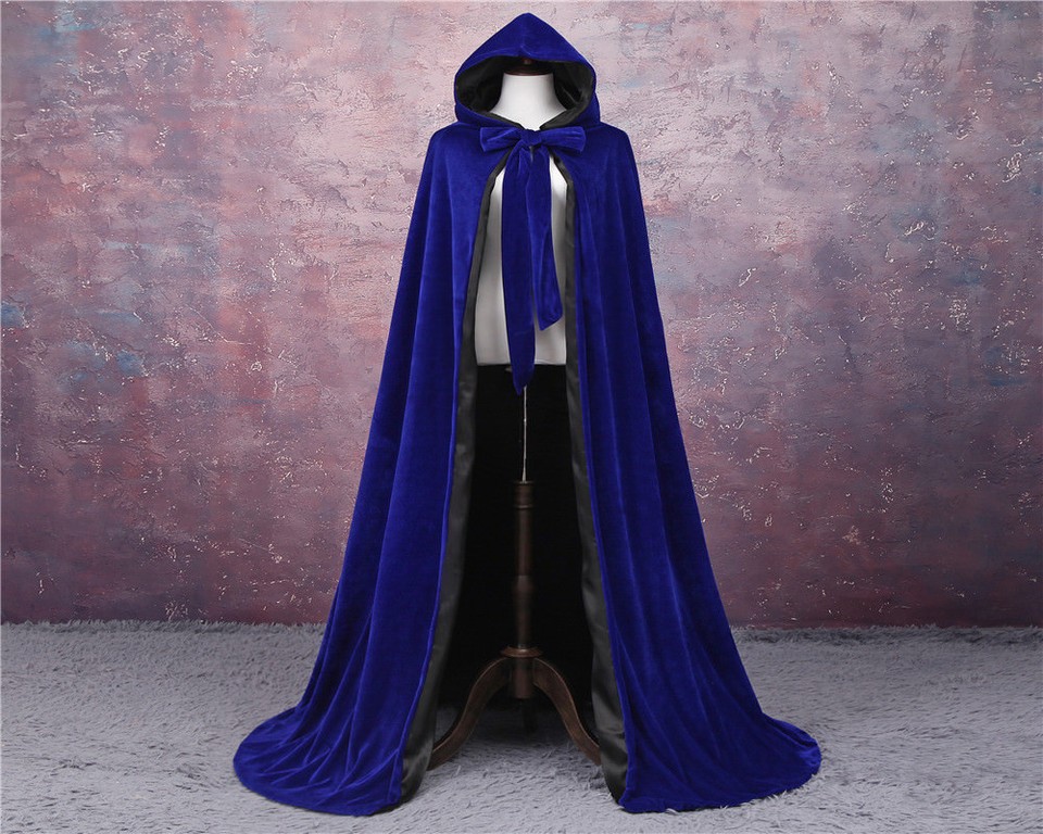 Gothic Hooded Velvet Cloak Gothic Wicca Robe Medieval Witchcraft Larp ...