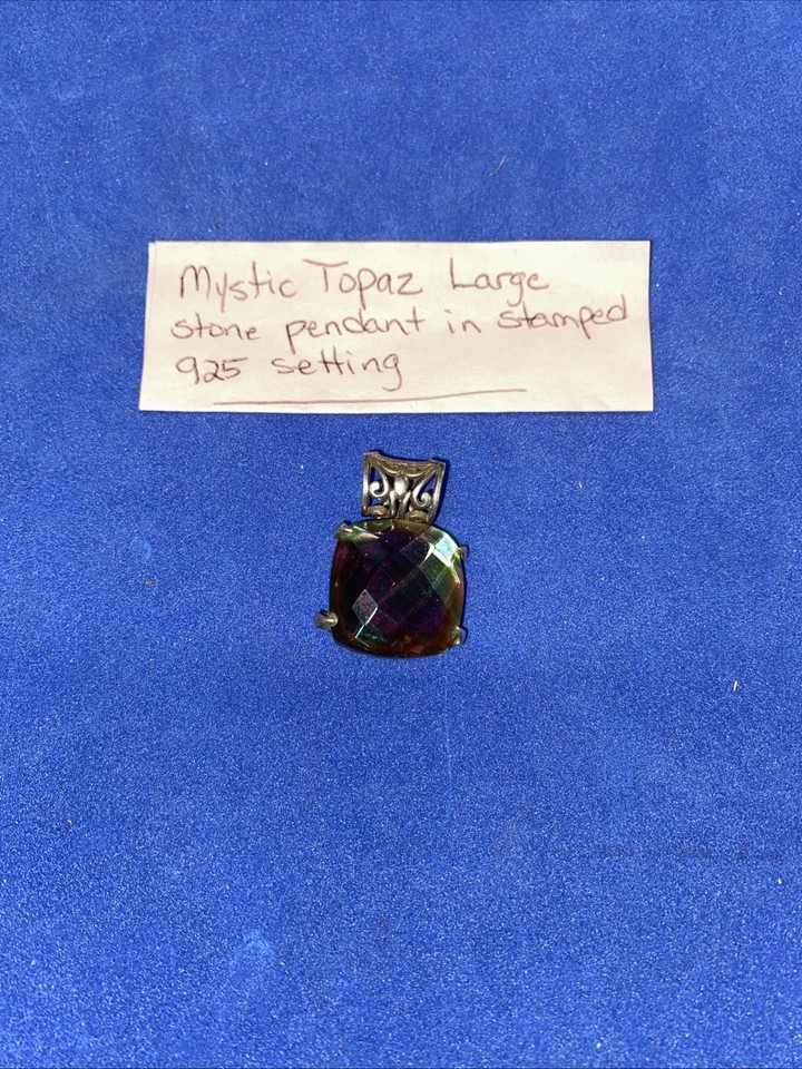 Vintage 925 Sterling Silver Square Cut Mystic Topaz Statement Pendant ...