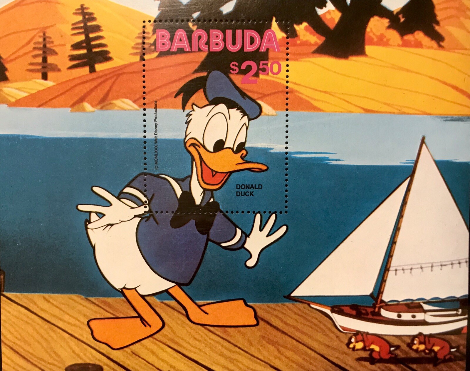 BARBUDA DONALD DUCK DISNEY STAMPS SOUVENIR SHEET 1981 MNH CHIP N DALE ...