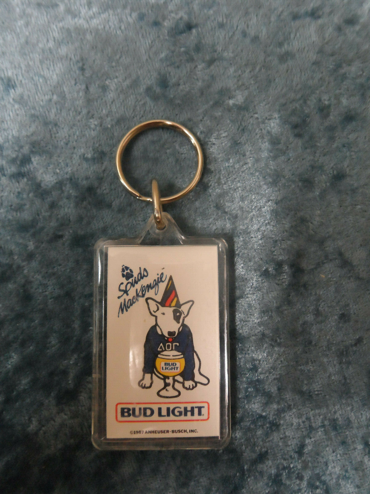 1987 Spuds MacKenzie Bud Light Beer Acrylic Greek Sweater Party Hat Key ...