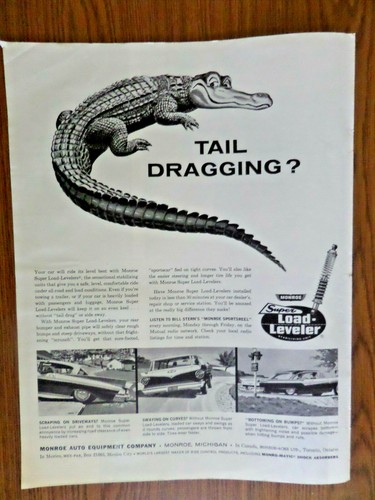 1960 Monroe Shock Absorbers Load-Leveler Ad Tail Dragging Ford Wagon ...