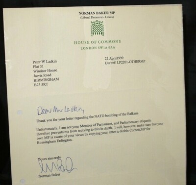 Norman Baker MP 2 Letters Signed on House of Commons Letterhead 1997 ...