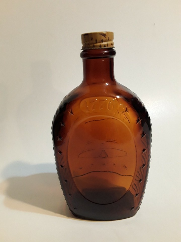 Liberty Bell Flask Log Cabin Syrup Bicentennial Amber Glass Bottle 1776 ...