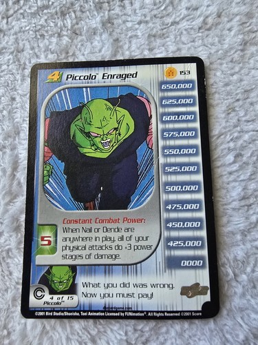 DBZ Dragon Ball Z Piccolo, Enraged 153 CCG Unlimited Trunks Saga MP-HP ...