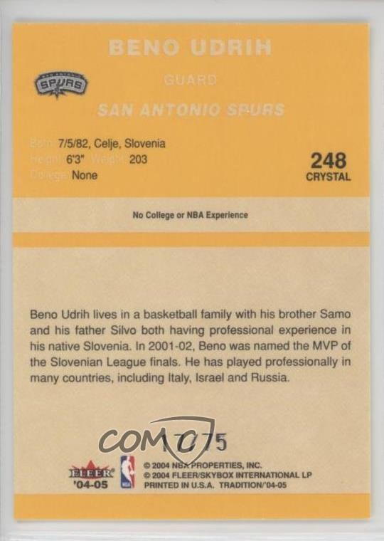 2004-05 Fleer Tradition Crystal /75 Beno Udrih #248 Rookie RC | eBay