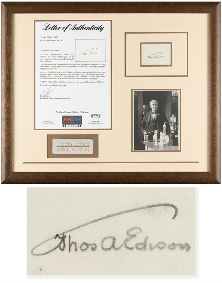 THOMAS EDISON SIGNED AUTOGRAPH CUT FRAMED PSA/DNA AUTHENTIC! | eBay