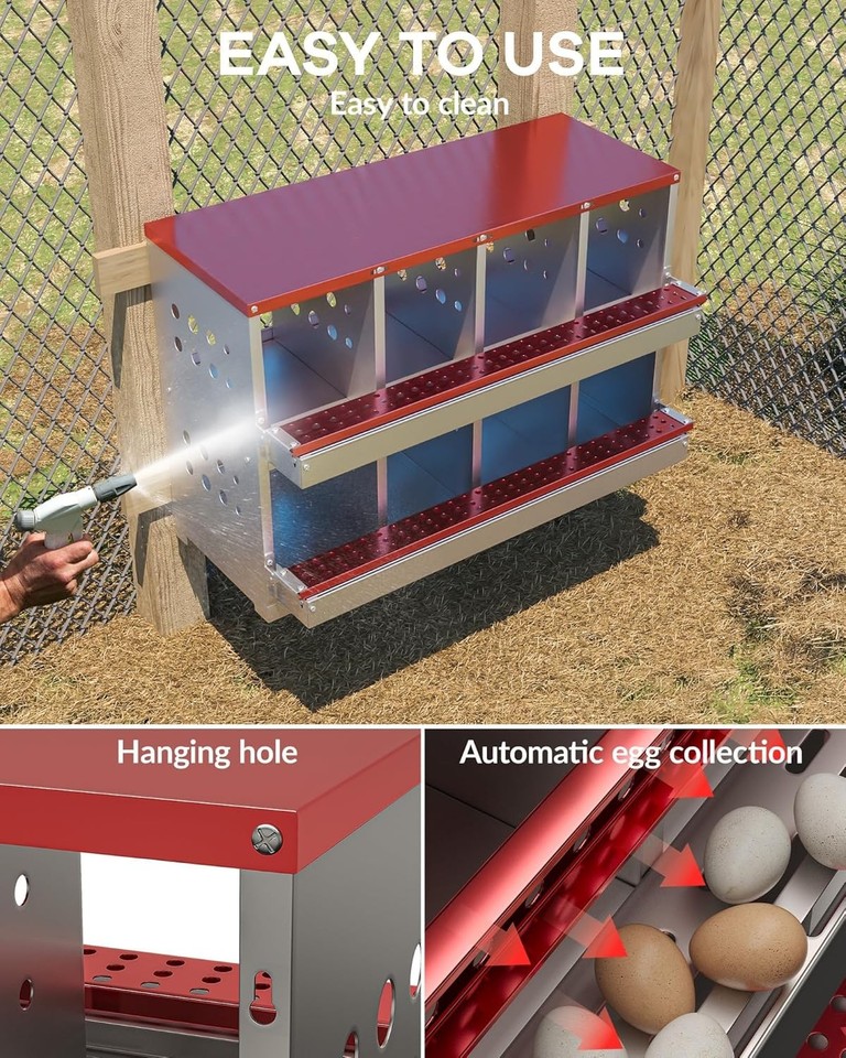 8-Compartment Galvanized Chicken Nesting Box w Roll-Out Egg Tray ...