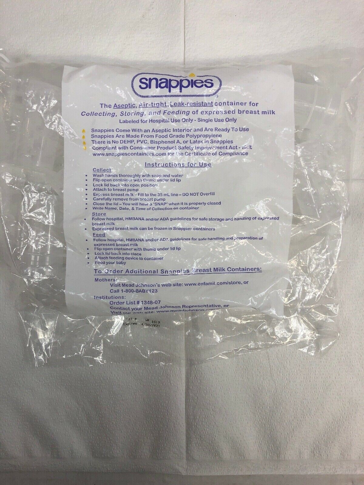 Snappies Breast Milk 1 oz Containers-Pump 10PK-NEW SEALED STERILE-LOT ...