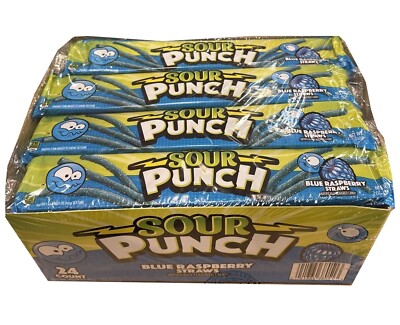 Sour Punch Straws Blue Raspberry Candy 24 Count Box Bulk Candies 24 ...
