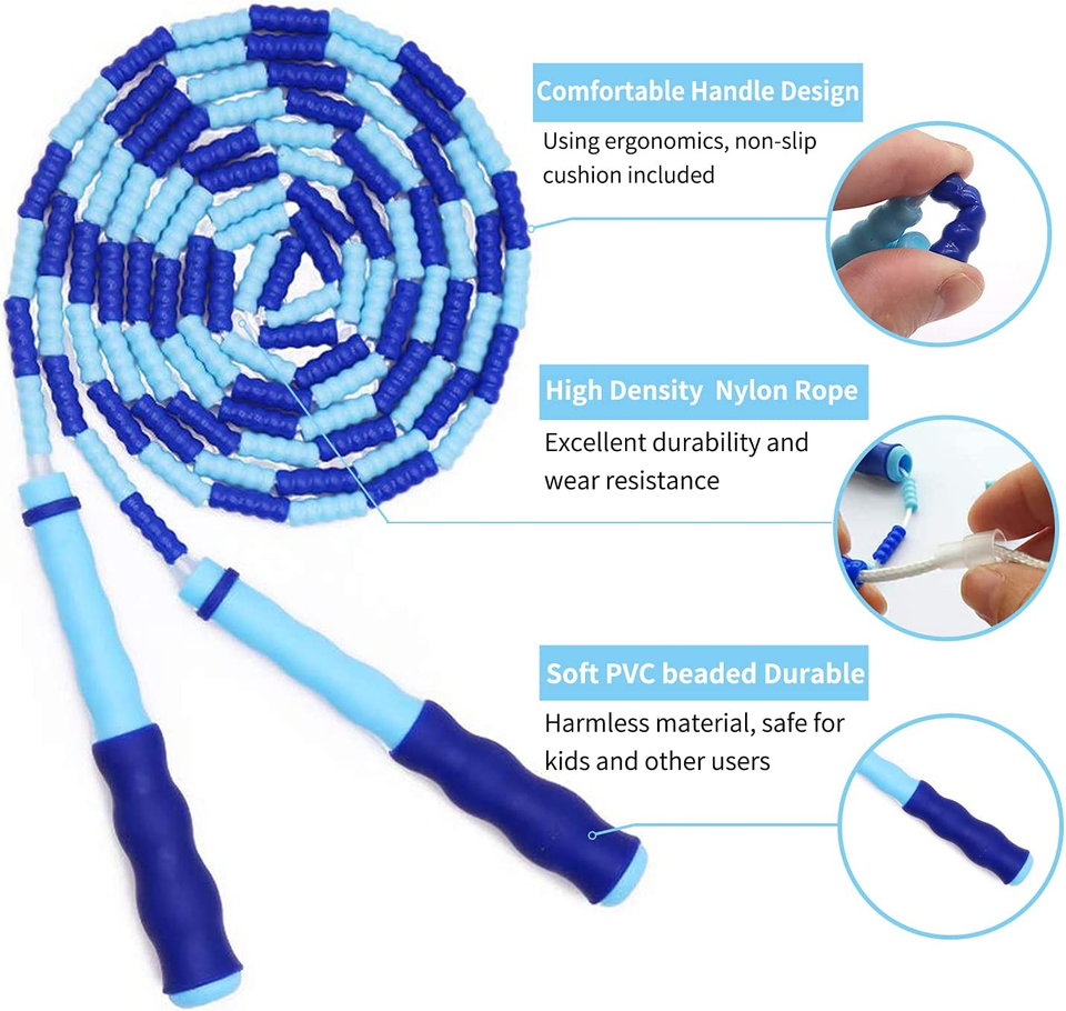 Jump Rope, Adjustable Length Tangle-Free Segmented Soft Beaded Skipping ...