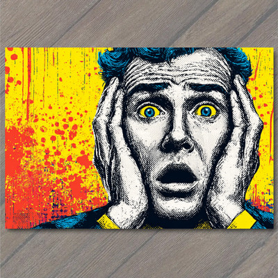 POSTCARD Pop Art Man Screaming Bright Yellow Red Blue Comic Retro ...