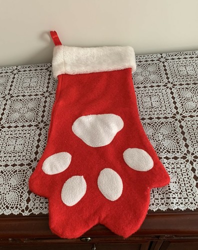 Dog Holiday Paw Print Design Christmas Stocking 20 Ih Red White Felt ...