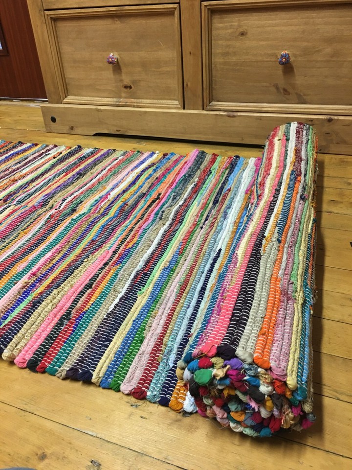 Rug Rag Rugs Multi Colour Mat Recycled Cotton Hand Woven Chindi Mats ...