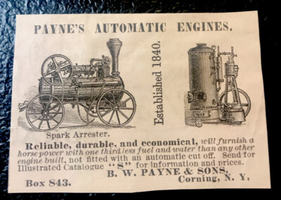 ORIGINAL 1881 Payne’s Automatic Engines Farm Advertising - Corning ...