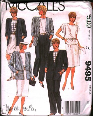 9495 Vintage McCalls SEWING Pattern Misses 1980s Jacket Top Skirt Pants ...