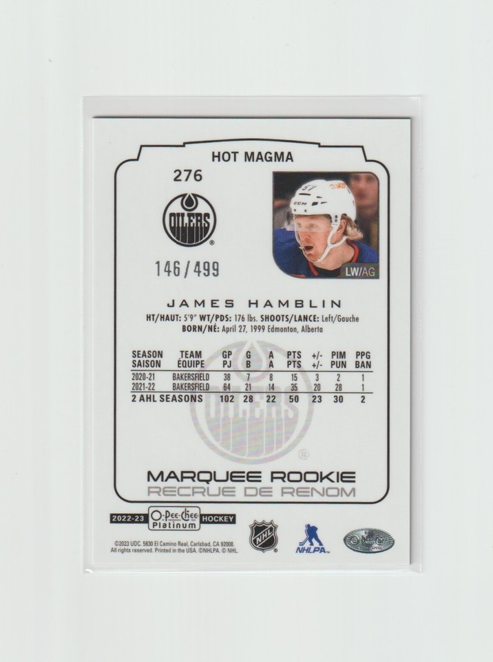 2022-23 O-Pee-Chee Platinum Marquee Rookie James Hamblin Hot Magma 146/ ...