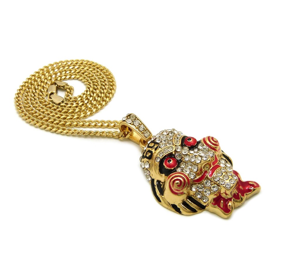 Iced Hip Hop Jigsaw & Mad Clown Pendant & 20" 24" Cuban Chain Bling ...