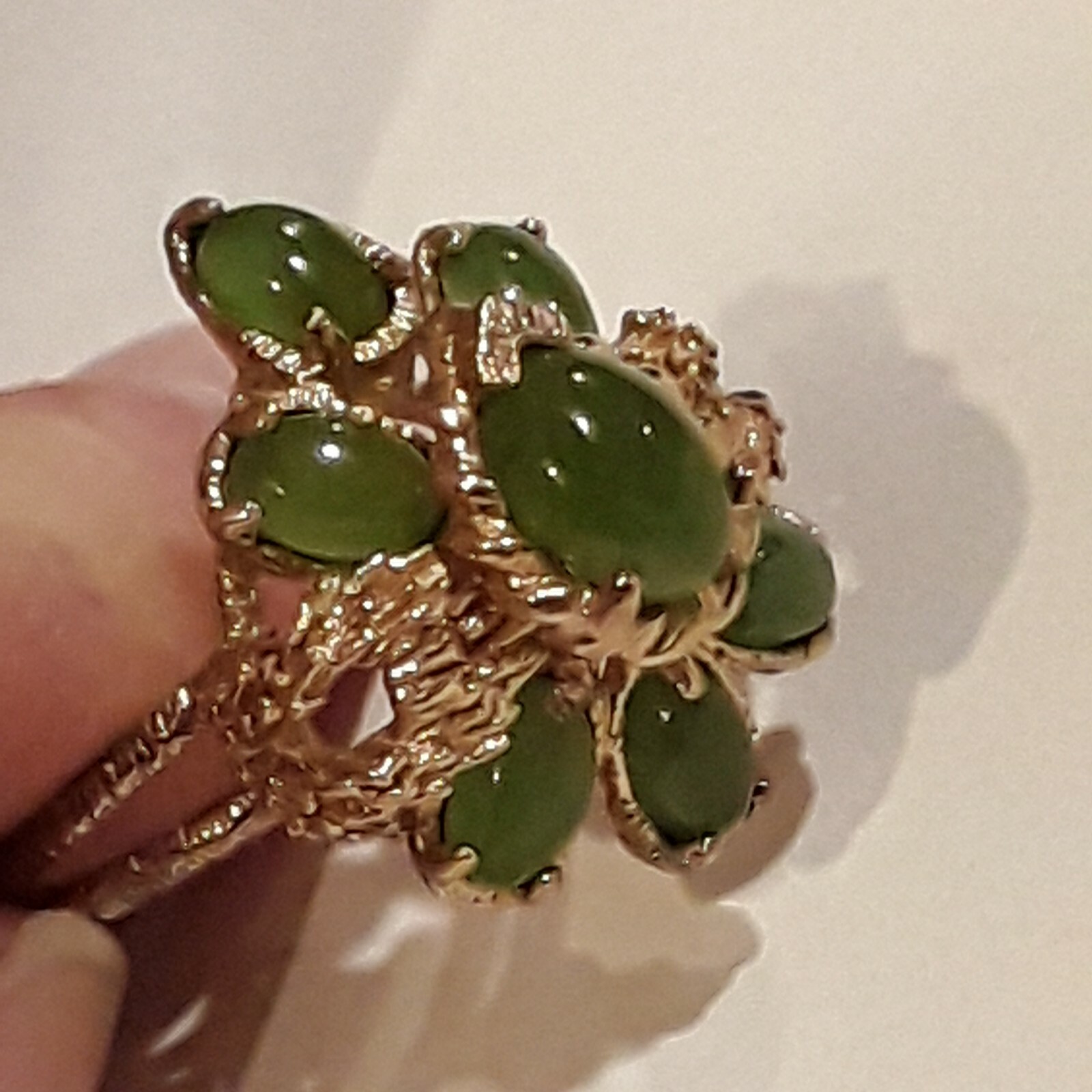 Vintage 1960s Jade 10k Gold Cluster cocktail Ring … - Gem