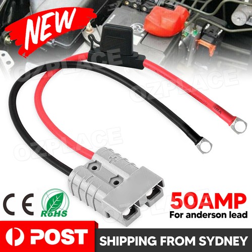 FUSED Anderson Lead 50amp plug to 8mm Lugs, 10 B&S 60 amp cable lead OZ ...