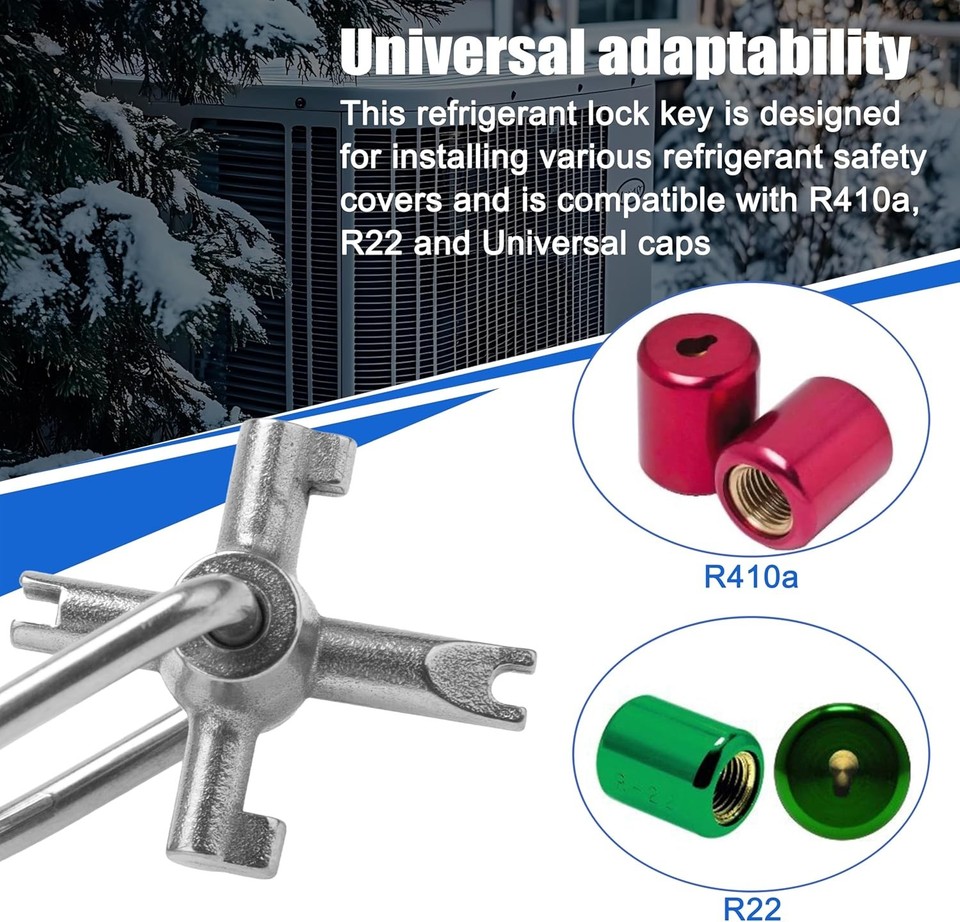 HVAC Tools, Locking Cap Key for 410A and R22 Refrigerants, Universal ...