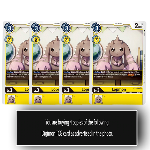 Lopmon - BT3-034 U - Uncommon Digimon TCG Card Playset Yellow | eBay