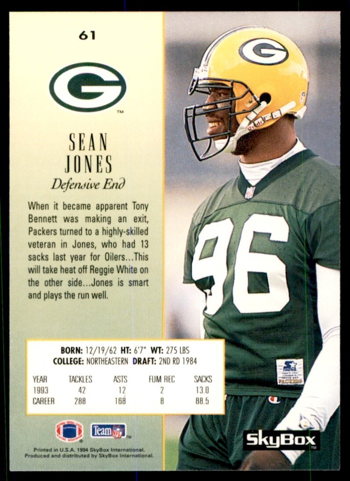 1994 Skybox. Sean Jones Green Bay Packers #61 | eBay