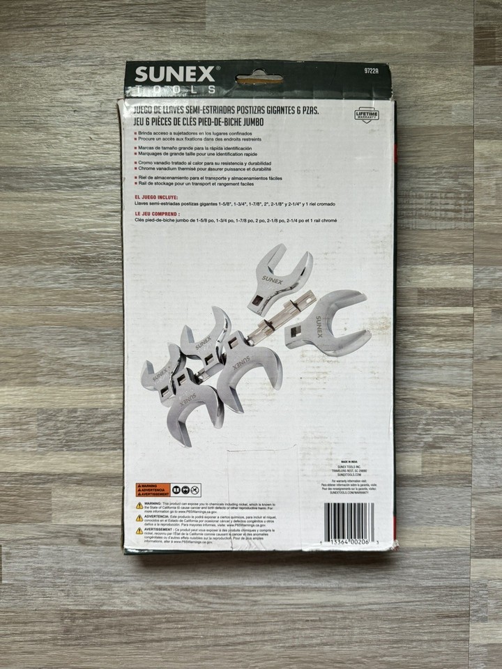 Sunex 9722A 6pc 1/2" Drive Full Polish Fractional SAE Jumbo Crowfoot ...