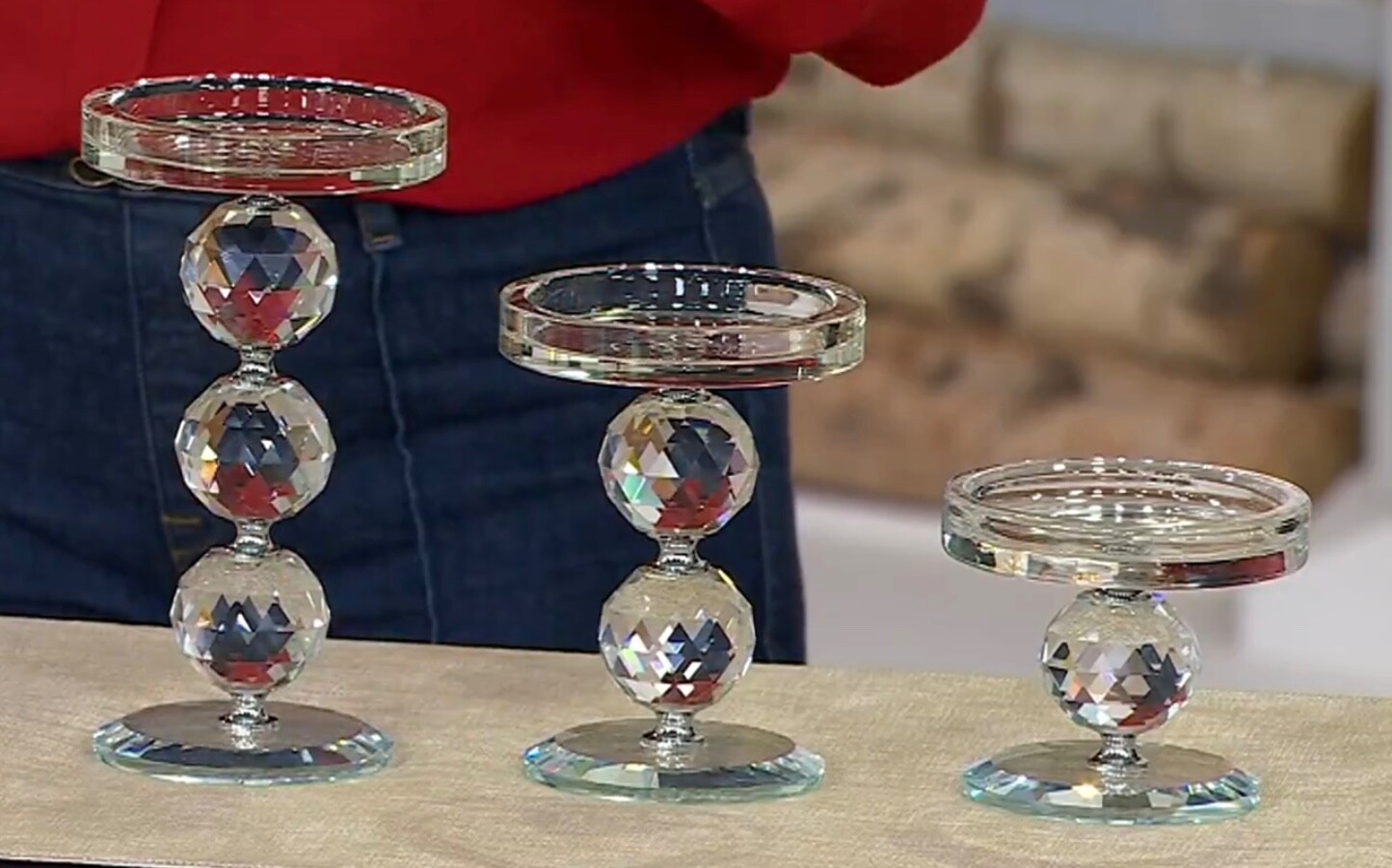 Set of 3 Faceted Glass Crystal Pedestals by Valerie Parr Hill | eBay