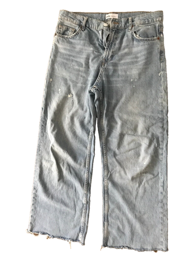 Zara Women's Jeans Straight Leg High Rise Light Wash Distressed RN ...