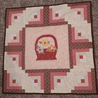 Handcrafted Quilted Wall Hanging-table Topper Log Cabin Applique Flower ...
