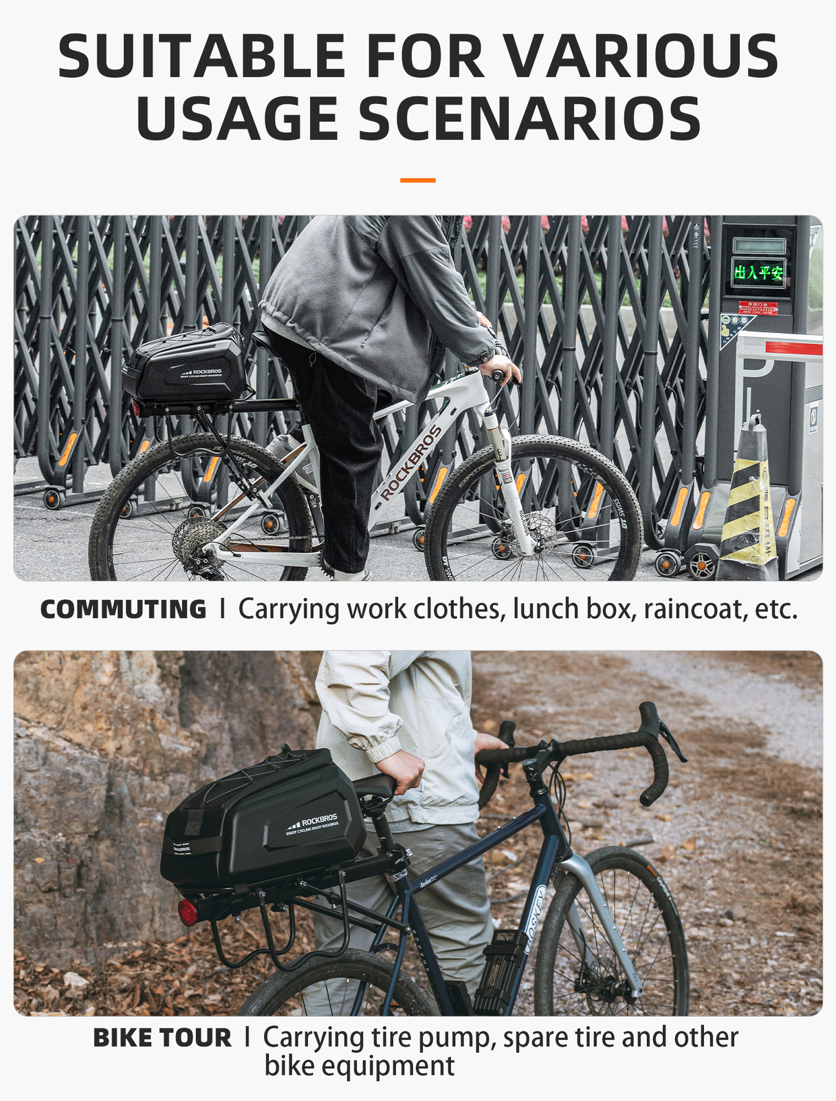 ROCKBROS Bike Hard Shell Trunk Bag Bicycle Rear Rack Pack Bag Pannier ...