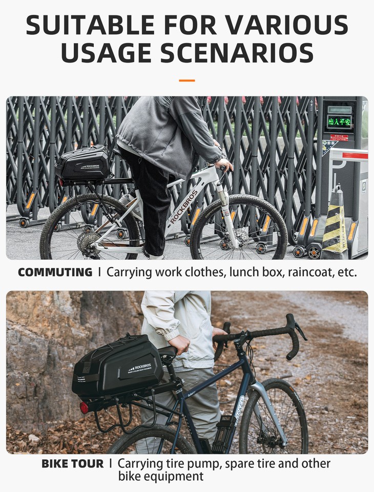 ROCKBROS Bike Hard Shell Trunk Bag Bicycle Rear Rack Pack Bag Pannier ...