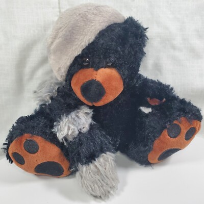 RBI Ron Banafato Plush Black Bear 8" Sitting with Coon Skin Cap Hat | eBay