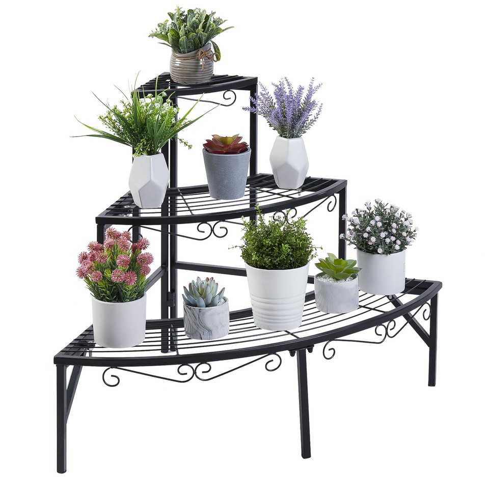 Iron Plant Stand Corner Shelf Flower Orchid Storage Rack Heavy Duty ...