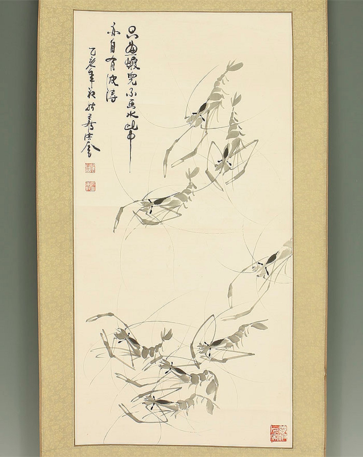 Chinese Hanging Scroll painting, by Hong Kui 洪奎 "Many Shrimps" | eBay