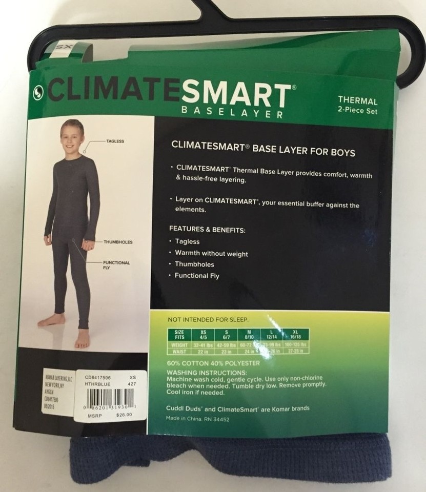 BOY'S CLIMATESMART CLIMATE SMART BASE LAYER THERMAL 2-PIECE SET - $26 ...