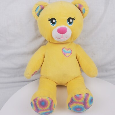 Build A Bear Yellow Plush Teddy Bear Tie Dye Heart Paws Ears 16" Voice ...