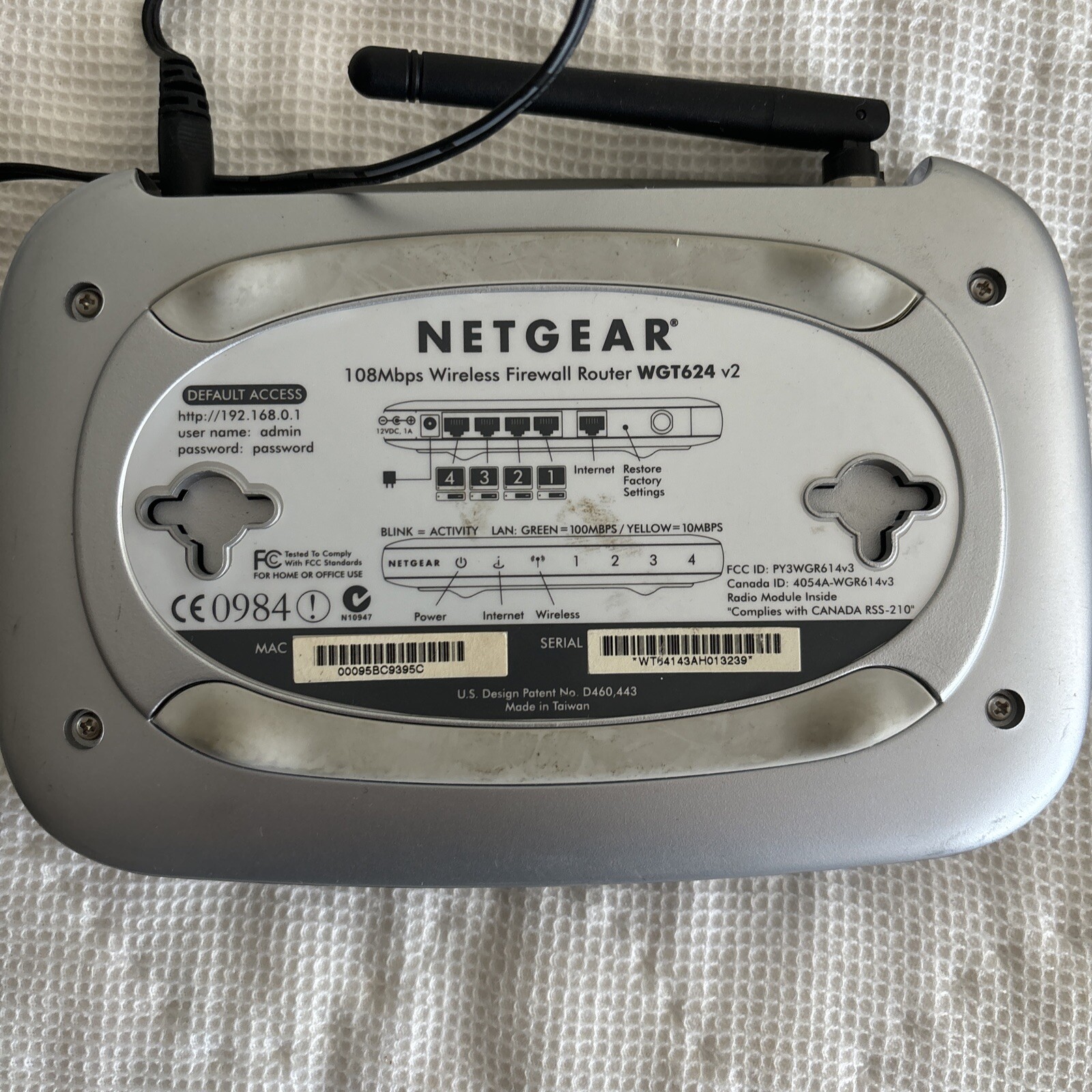 Netgear 108 Mbps Wireless Firewall Router WGT624 v3 4-Port | eBay