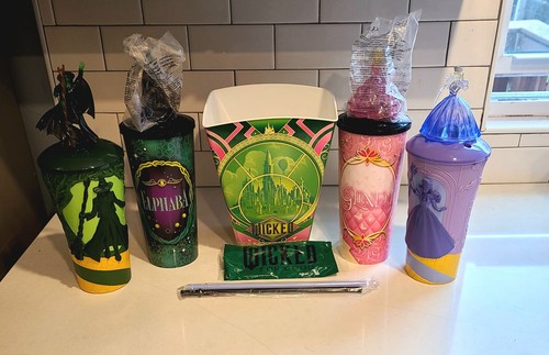 NEW Wicked & Wicked For Good Elphaba Glinda Cup, Topper & Popcorn ...