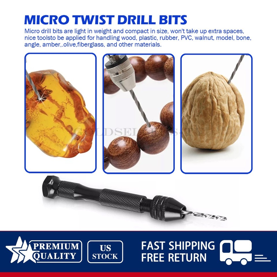 26PCS Mini Micro Drill Hand Bits Set Small Manual Keyless Chuck Pin ...