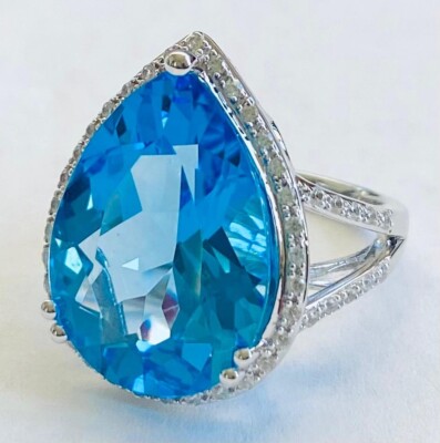 QVC Vault Ostro Pear Shape Rare Blue Topaz & White Zircon Gemstone Ring ...