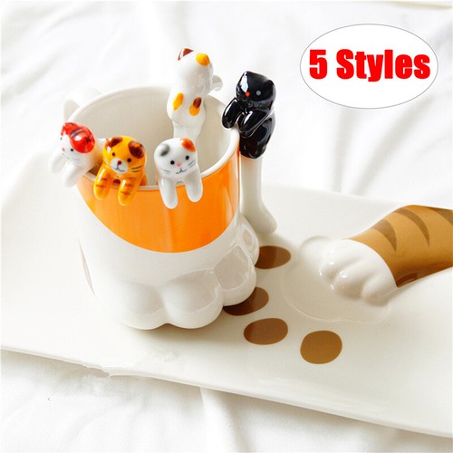 Kitchen Ceramic Cat Spoon Hanging Coffee Dessert Spoon Unique Ice Cream ...