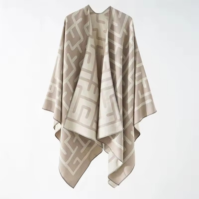 Luxury Greek Letter Print Poncho Women Warm Thick Oversized Shawl Wrap ...