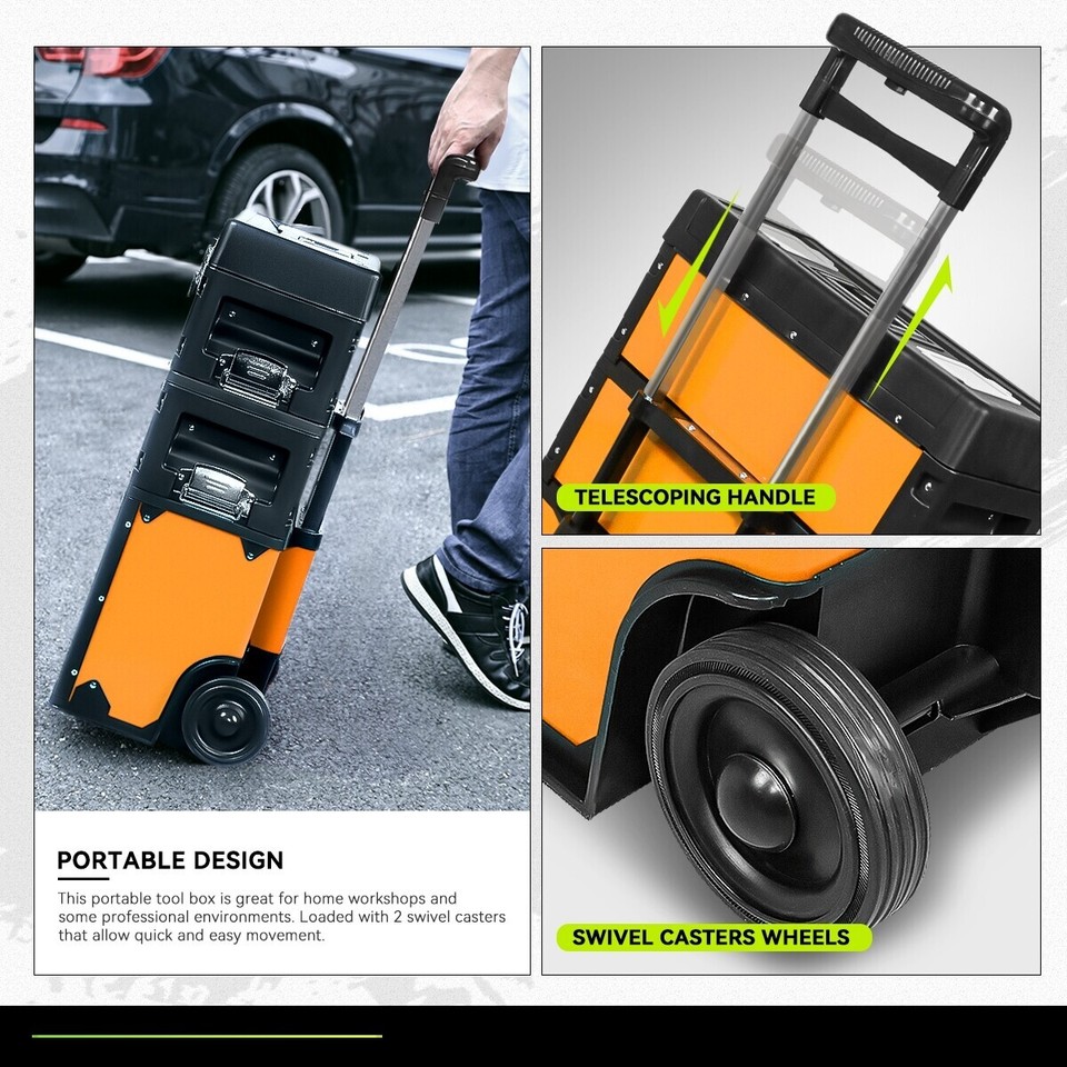 Rolling Wheel 3Tier Stackable Trolley Toolbox Storage w/Extendable ...