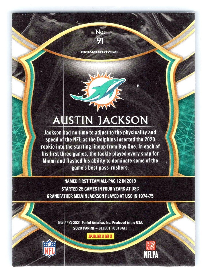 2020 Panini Select #91 Austin Jackson Football Rookie Miami Dolphins | eBay