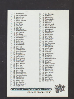 2000 Fleer Ultra Football unmarked checklist #1 | eBay