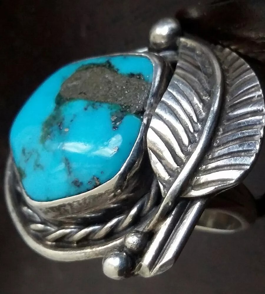 ESTATE HIGH GRADE ICONIC MORENCI BLUE TURQUOISE GEM 60'S SIGNED RING ...